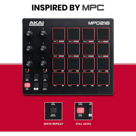 CONTROLADORA AKAI MPD218 MIDI C/USB - CONTROLADORA AKAI MPD218 MIDI C/USB - AKAI