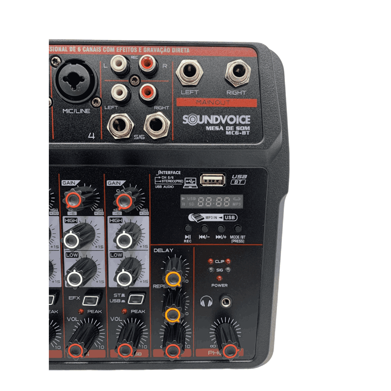 MESA DE SOM COMPACTA SOUNDVOICE MC6BT - MESA DE SOM COMPACTA SOUNDVOICE MC6BT - SOUNDVOICE