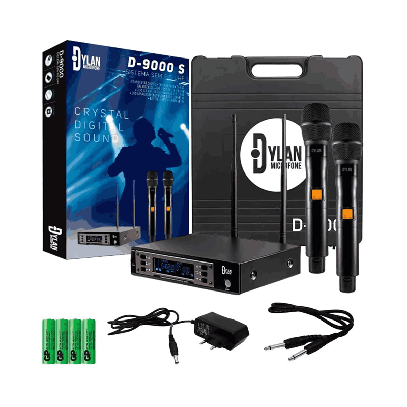 MICROFONE DYLAN D-9000S PALCO SEM FIO UHF C/2 MICROFONES C/200 CANAIS - MICROFONE SEM FIO DYLAN ...