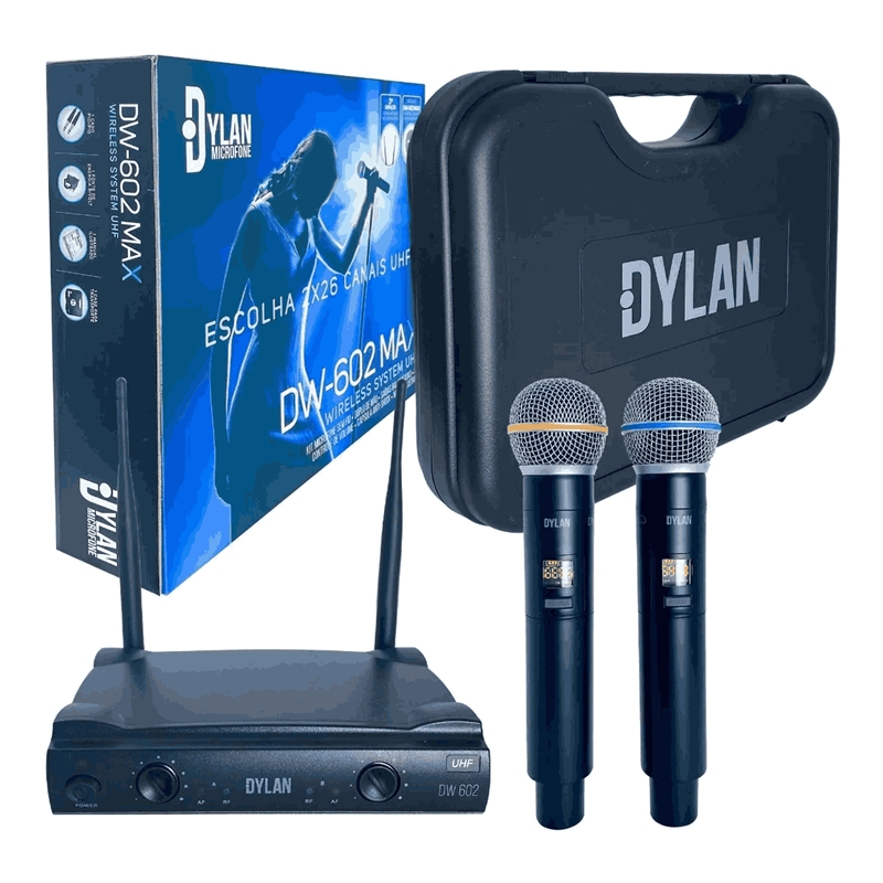 MICROFONE SEM FIO DYLAN DW602 MAX UHF C/2 MICROFONES BASTAO - MICROFONE ...