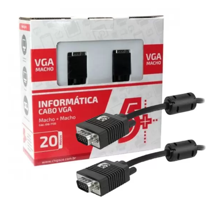 CABO VGA MACHO + VGA MACHO C/ FILTRO PRETO 20M LINHA 5+ - CABO VGA ...