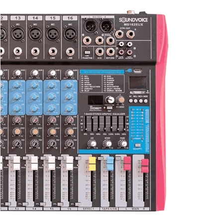 KIT MESA DE SOM SOUNDVOICE MS162 EUX 16 CANAIS EF/EQ + MICROFONE VOKAL VWS20 S/FIO PLUS - KIT ...