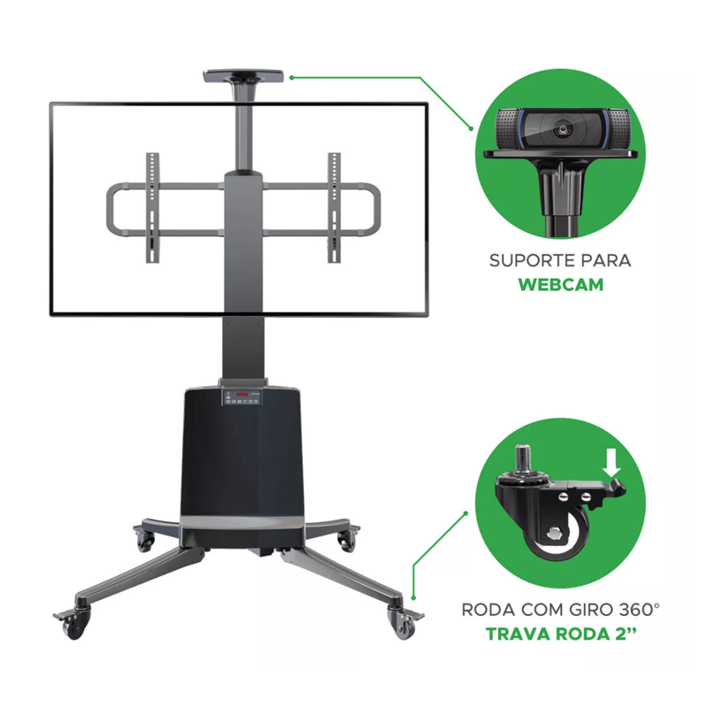 SUPORTE MOVEL PEDESTAL ELETRICO P/ TV 55 A 85 C/ REGULAGEM DE ALTURA E ...