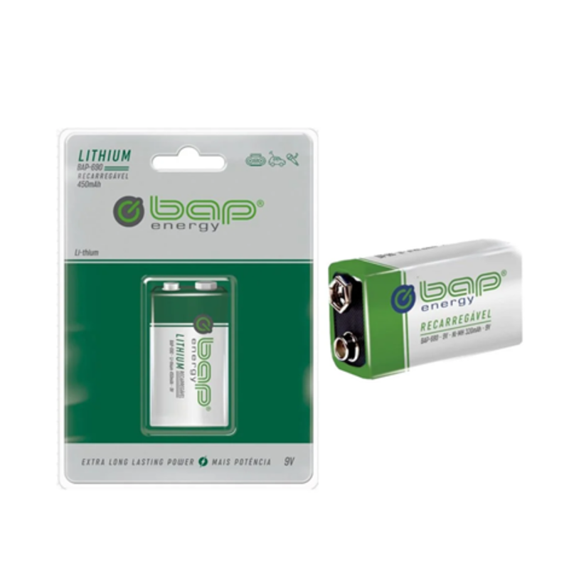 Kit com 2 Baterias Recarregáveis De 9v Bap Energy 450 Mah Bap-690 - Kit ...